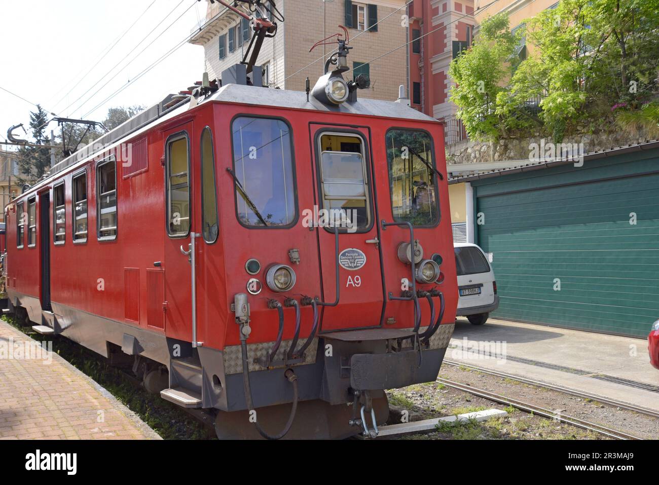 Electric trains of the Genova Casella narrow gauge railway at Piazza ...