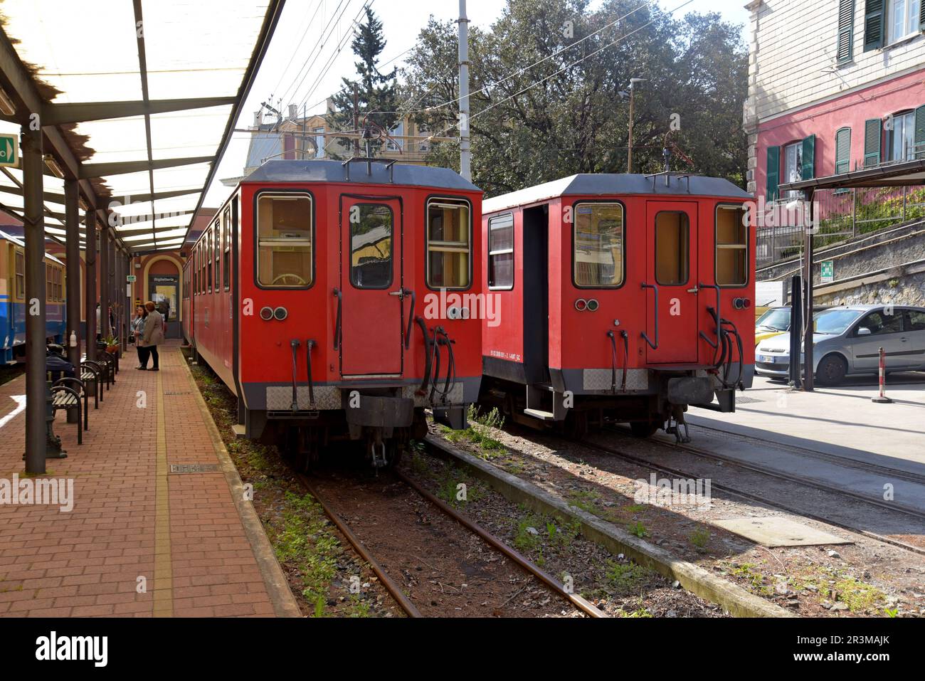 Electric trains of the Genova Casella narrow gauge railway at Piazza ...