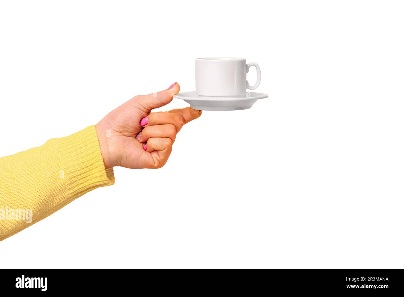 Female hand holding cup of coffee isolated on white background Stock ...