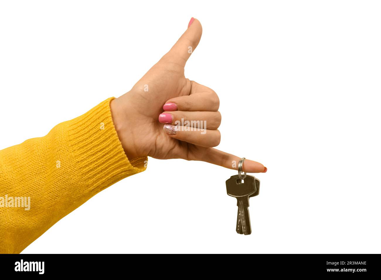 hand holding house keys isolated on white background Stock Photo - Alamy