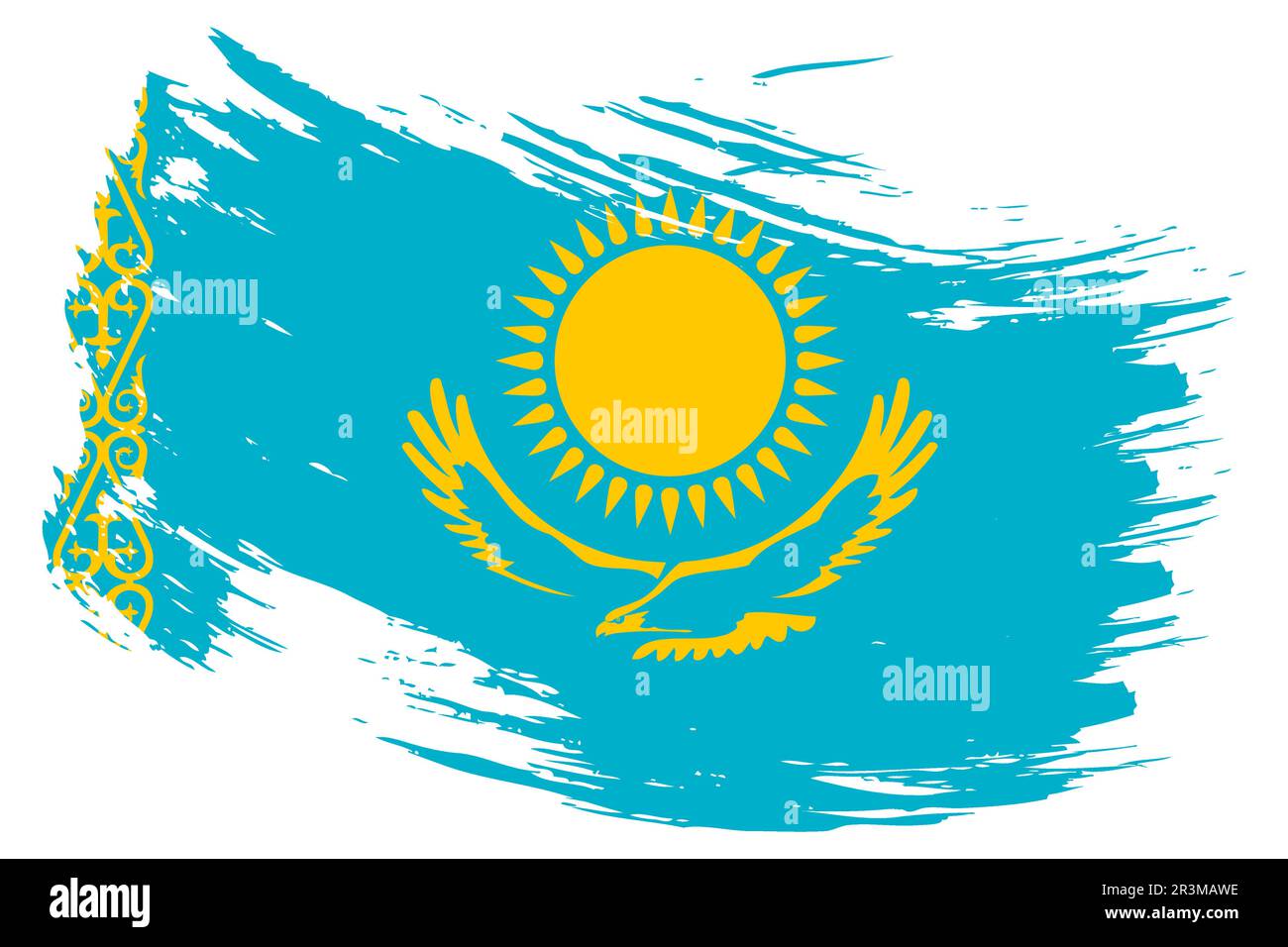 Kazakhstan brush stroke flag vector background. Hand drawn grunge style ...
