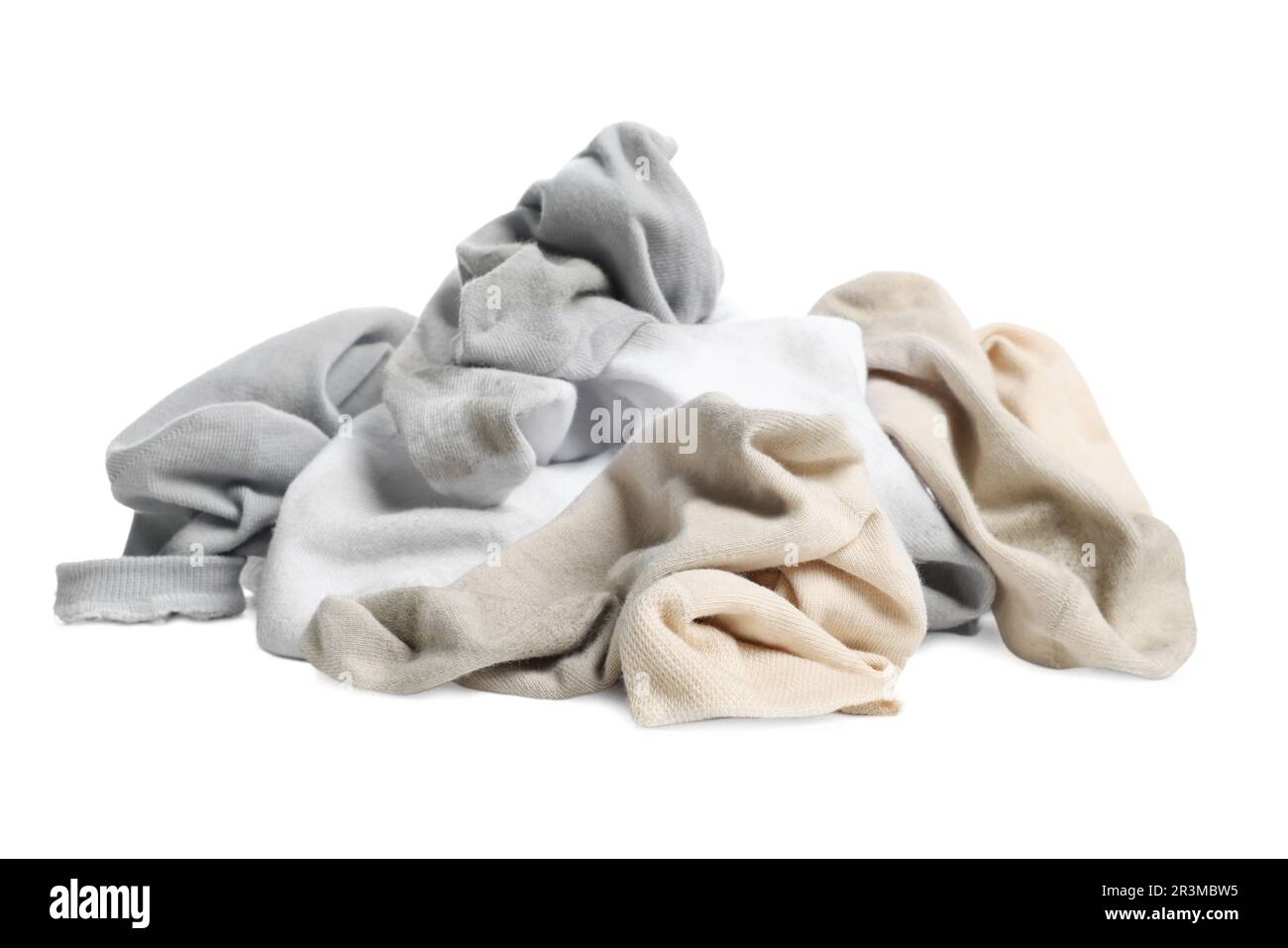 Different used dirty socks on white background Stock Photo - Alamy