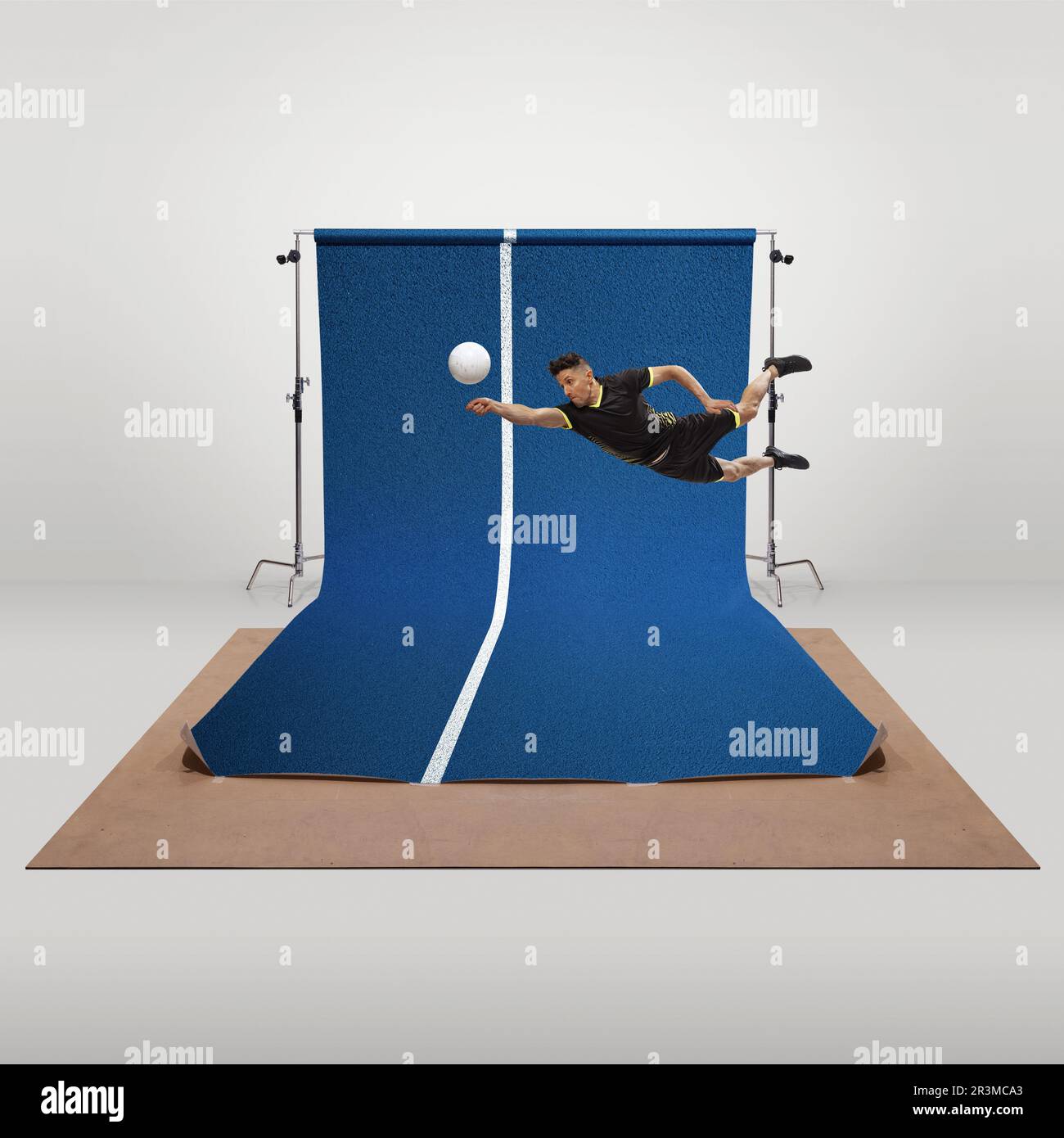 Muscular man, professional volleyball player in motion during game ...