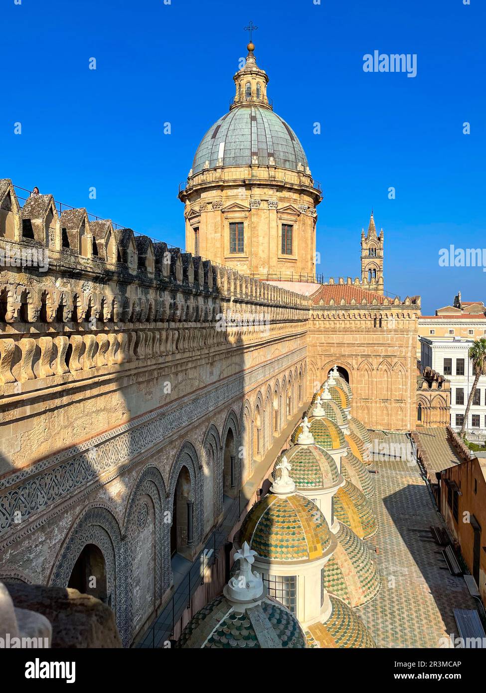 Baroque cupolas over the side aisles of the Palermo Cathedral in Sicily ...