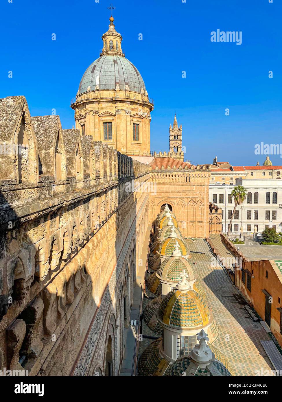 Baroque cupolas over the side aisles of the Palermo Cathedral in Sicily ...