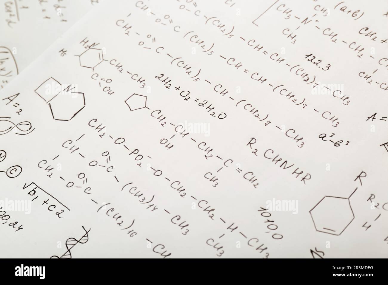 Sheet of paper with different chemical formulas, closeup Stock Photo ...