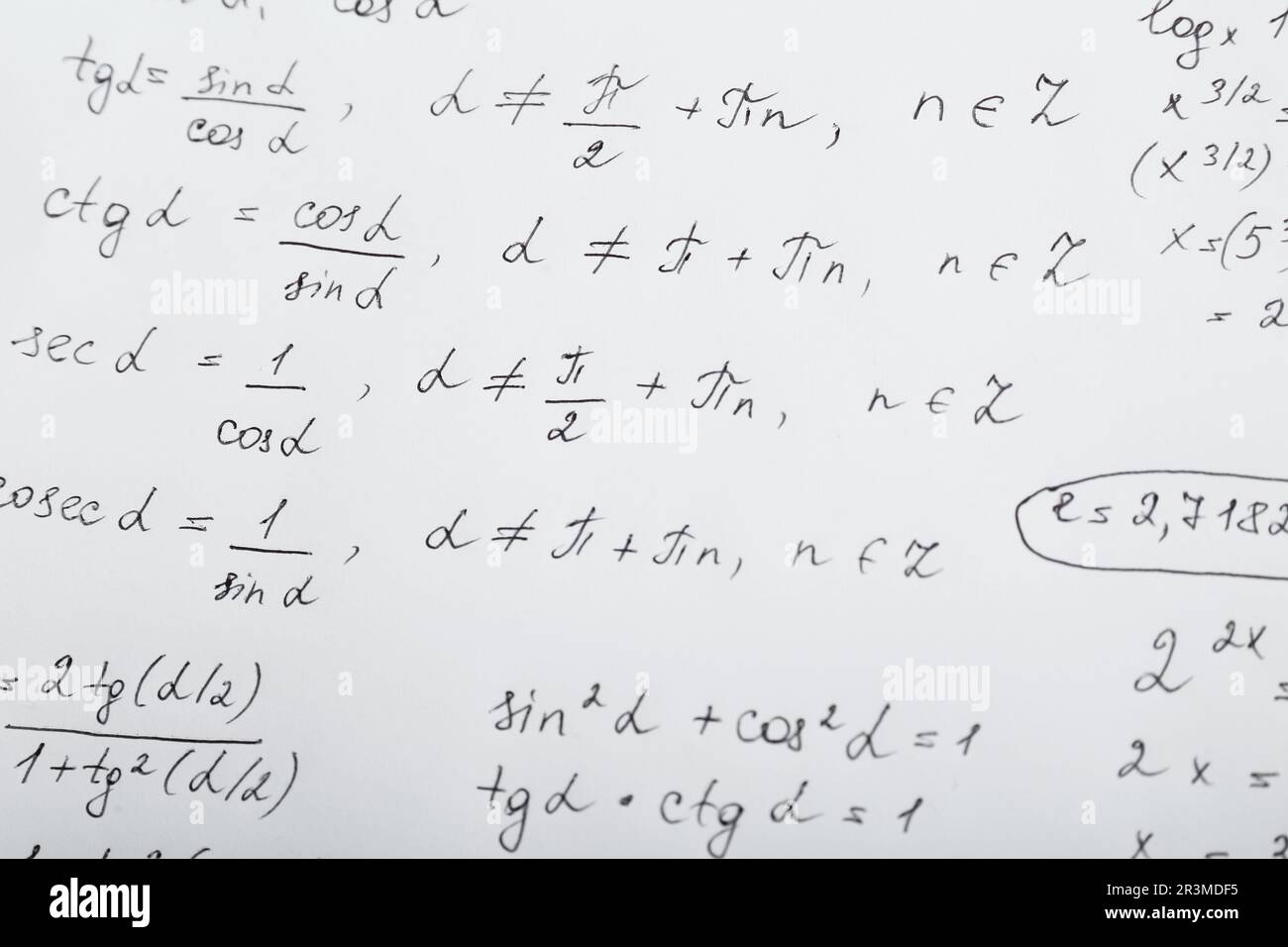 Sheet of paper with many different mathematical formulas Stock Photo ...