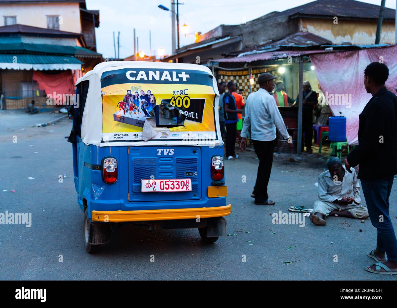 Ethiopian tuk tuk taxi with canal plus advertising, Harari Region ...