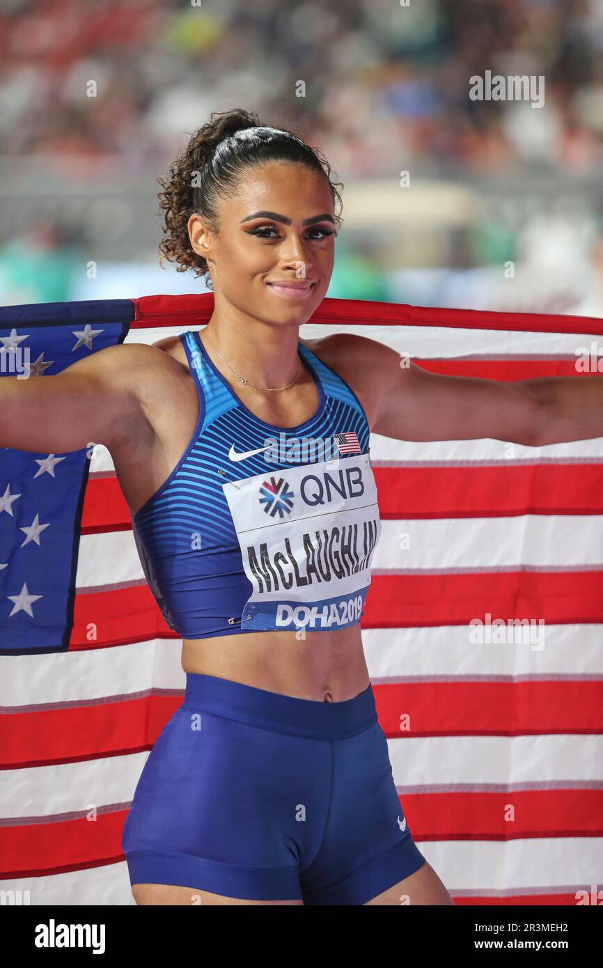 Sydney MCLAUGHLIN with his country's flag in the 400m hurdles at the ...