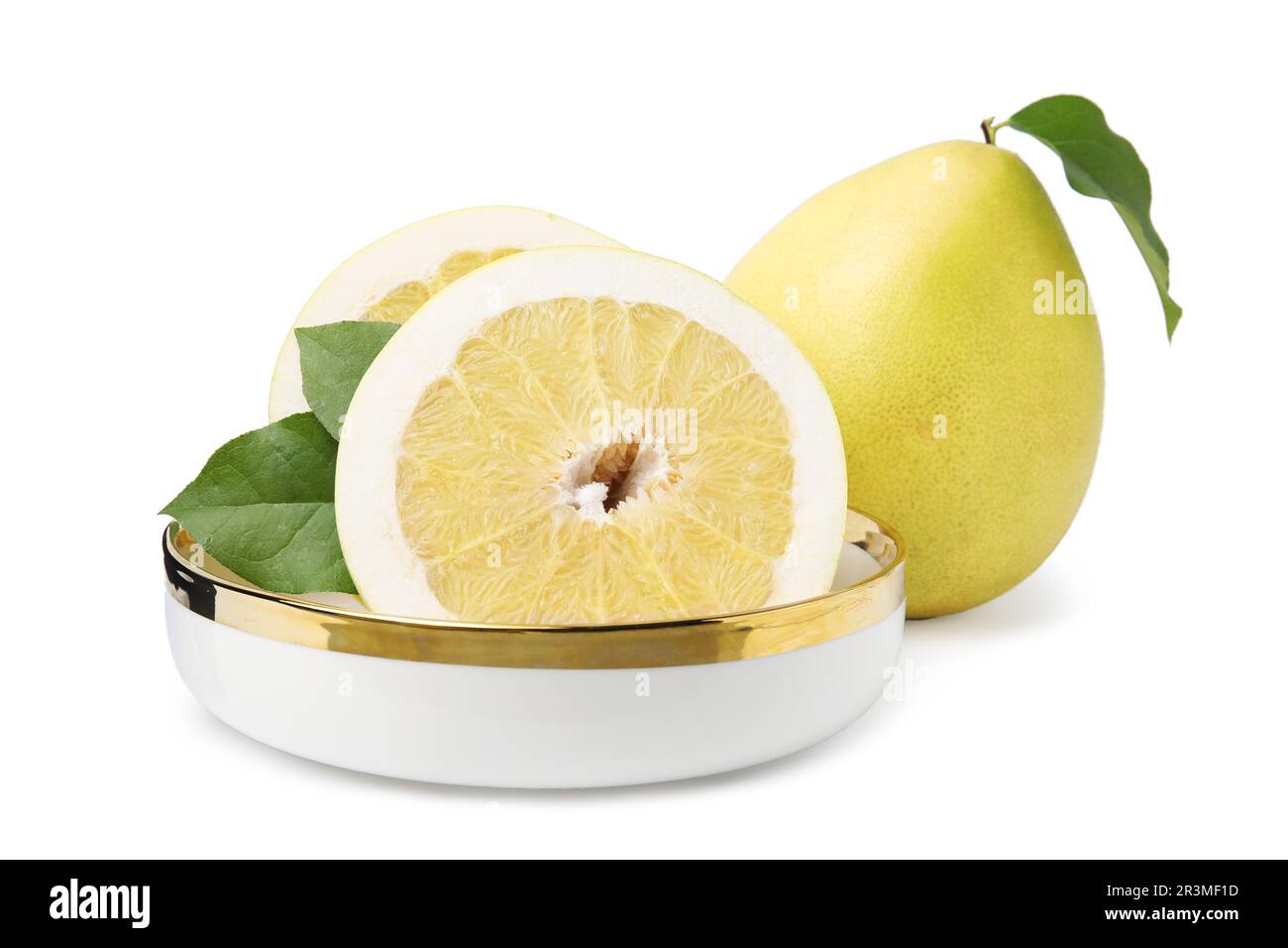 Tasty whole and cut pomelo fruits isolated on white Stock Photo - Alamy