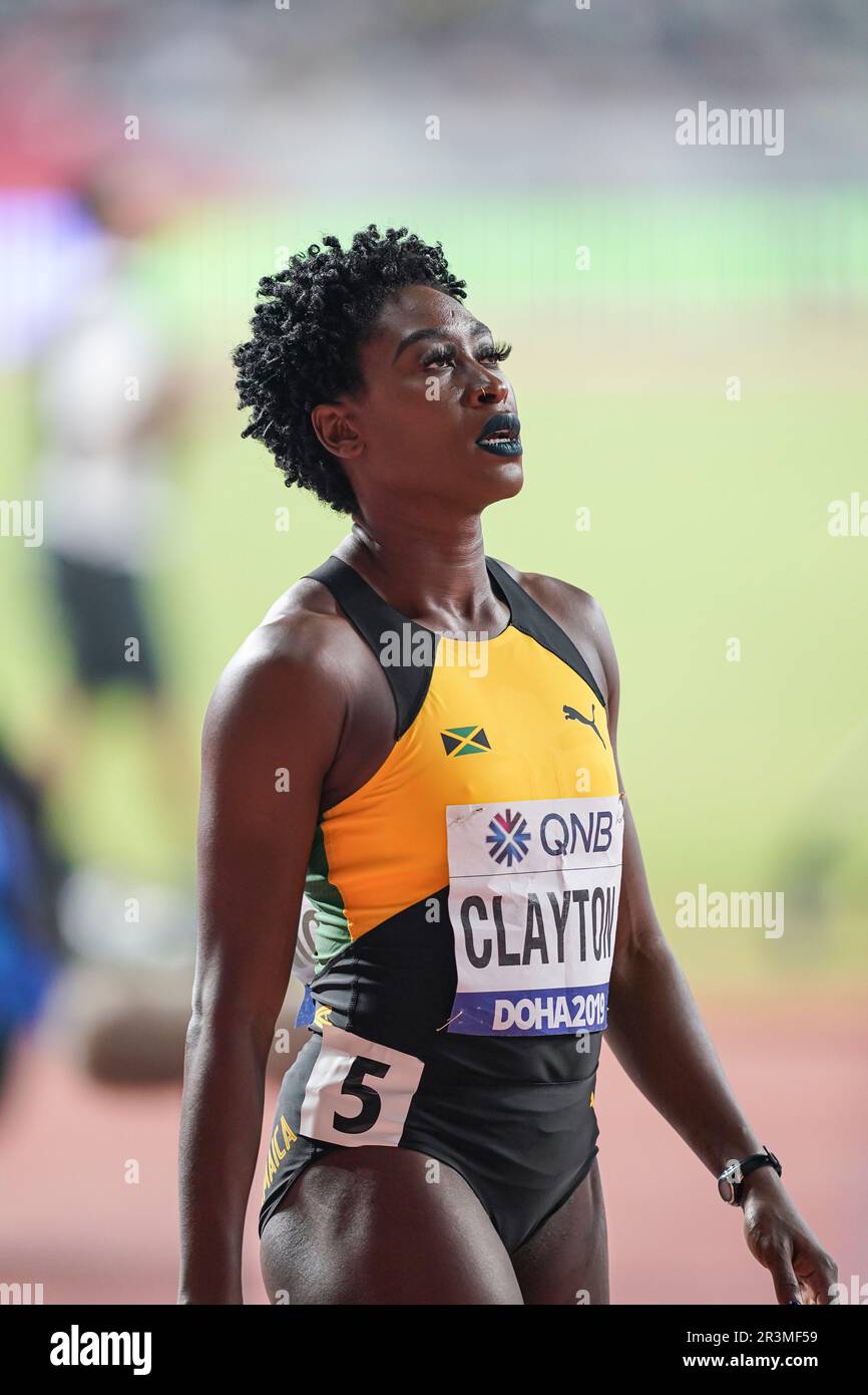 Rushell CLAYTON running the 400m hurdles at the 2019 World Athletics ...