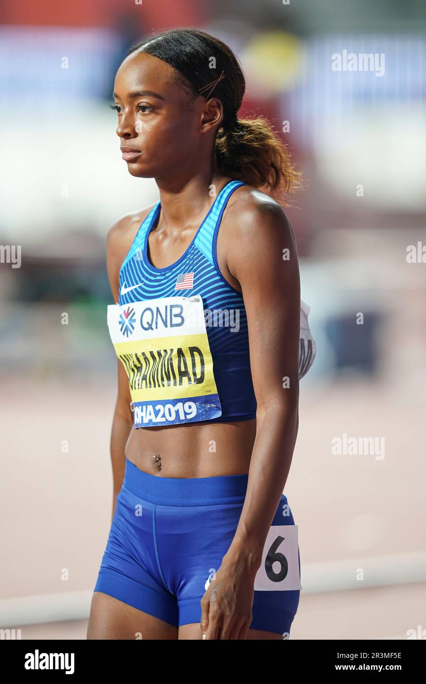 Dalilah MUHAMMAD running the 400m hurdles at the 2019 World Athletics ...