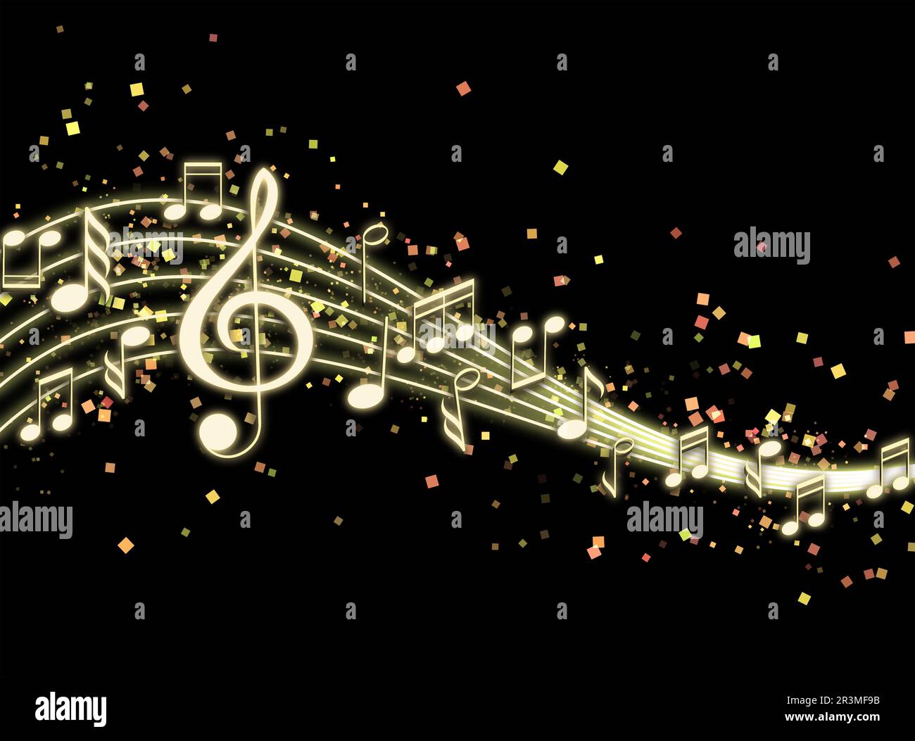 Staff with music notes and treble clef on black background Stock Photo ...