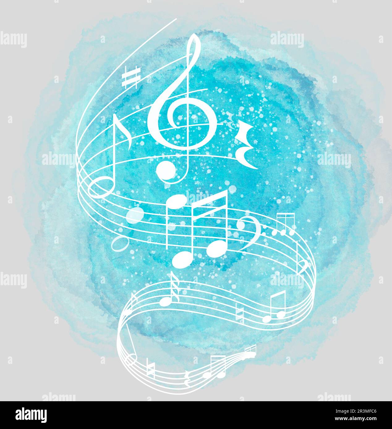 Staff with music notes and other musical symbols on color background ...