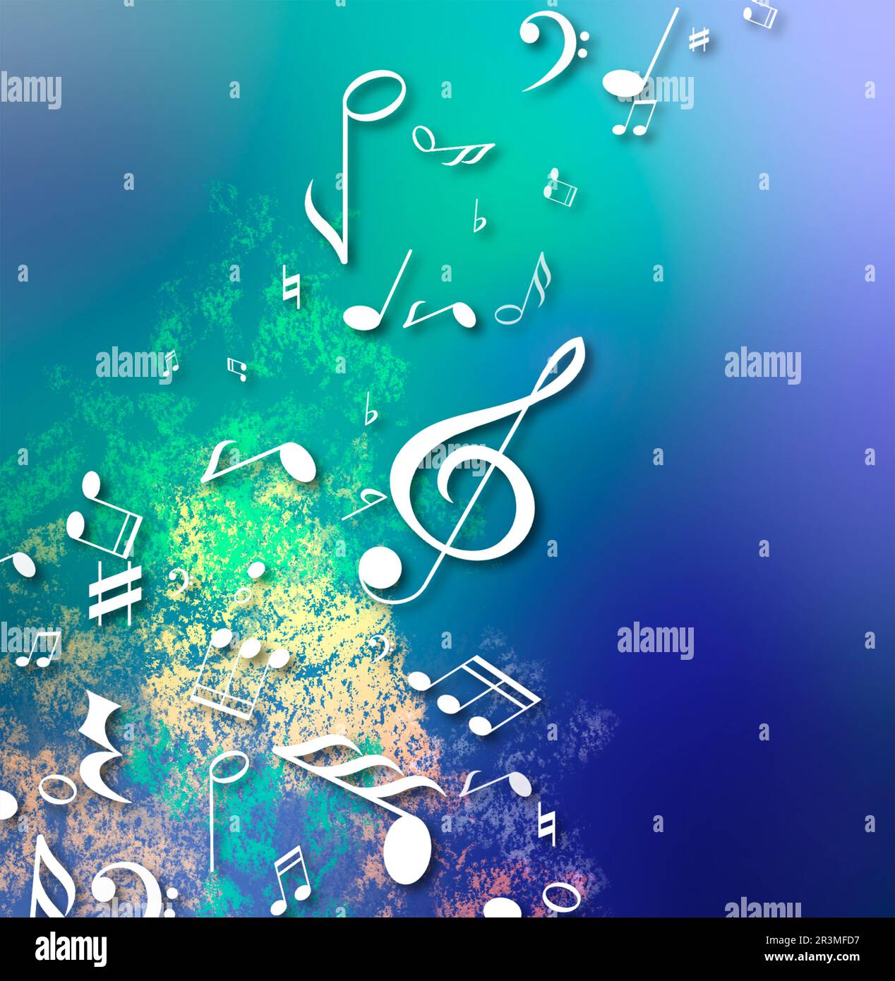 Many music notes and other musical symbols on color background Stock ...