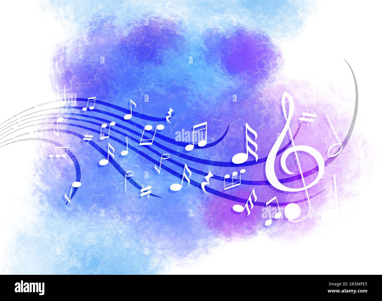 Staff with music notes and other musical symbols on color background ...