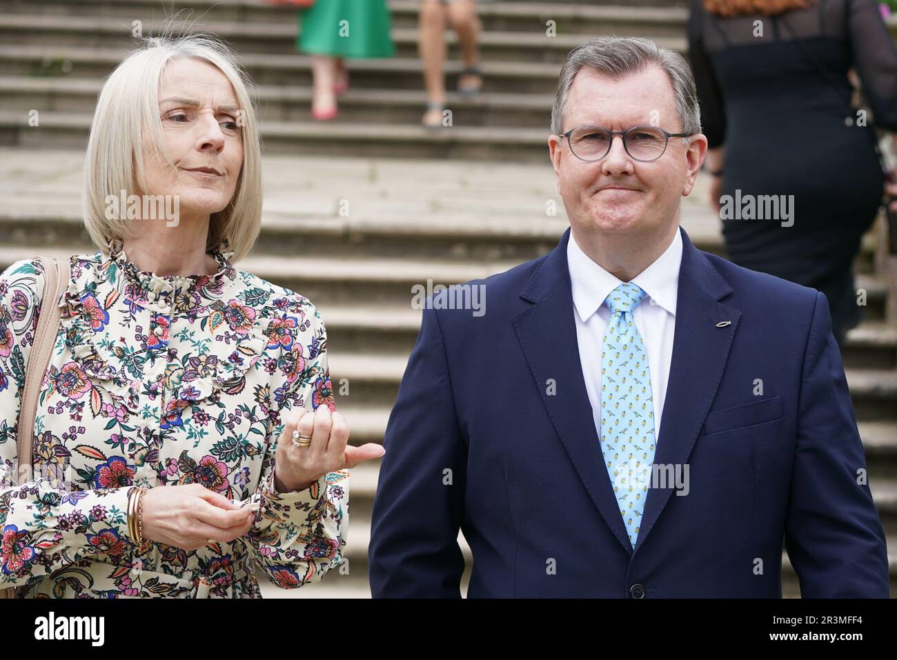 DUP leader Sir Jeffrey Donaldson and his wife Lady Donaldson, attend a ...