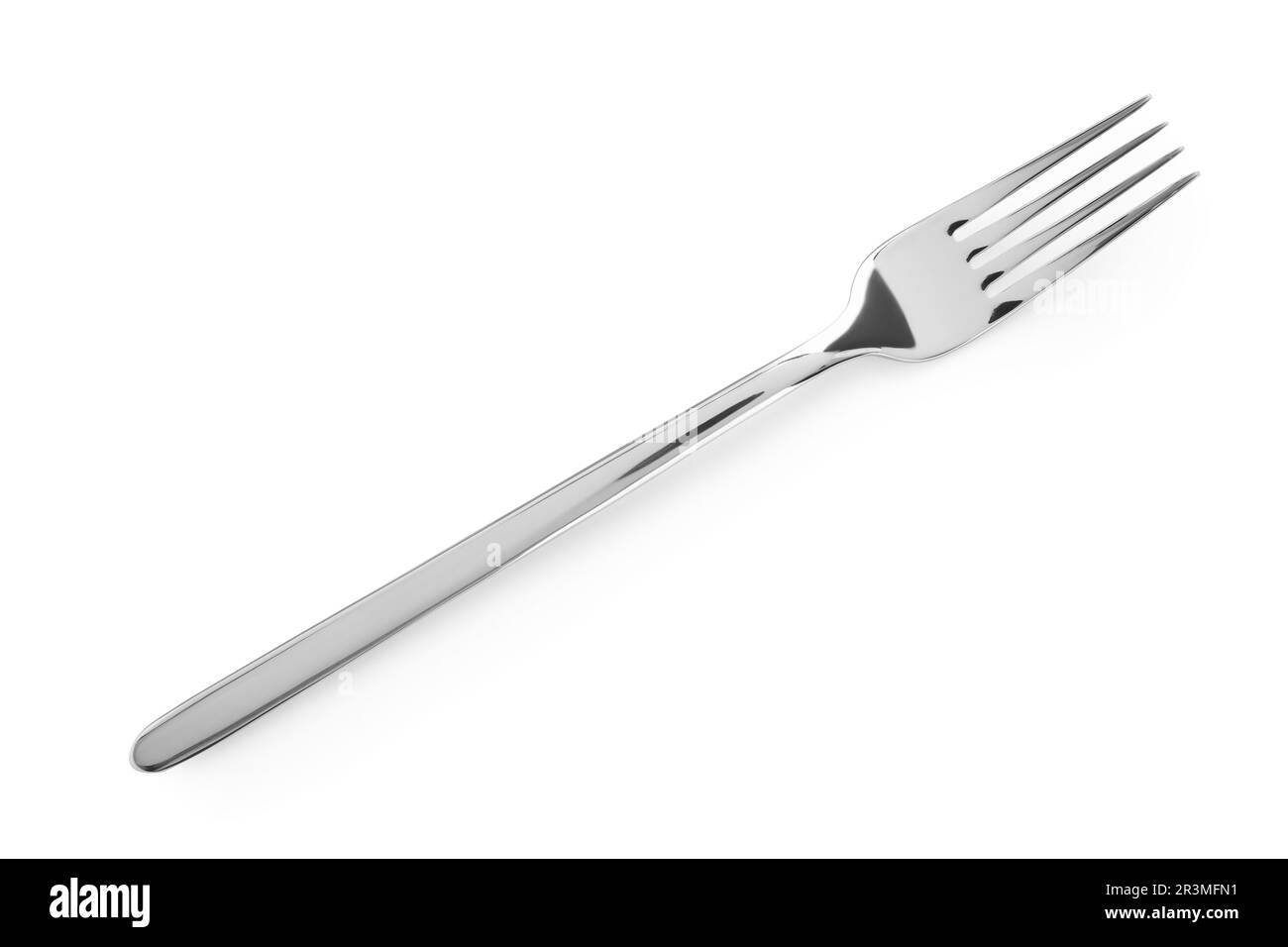 One shiny metal fork isolated on white, top view Stock Photo - Alamy