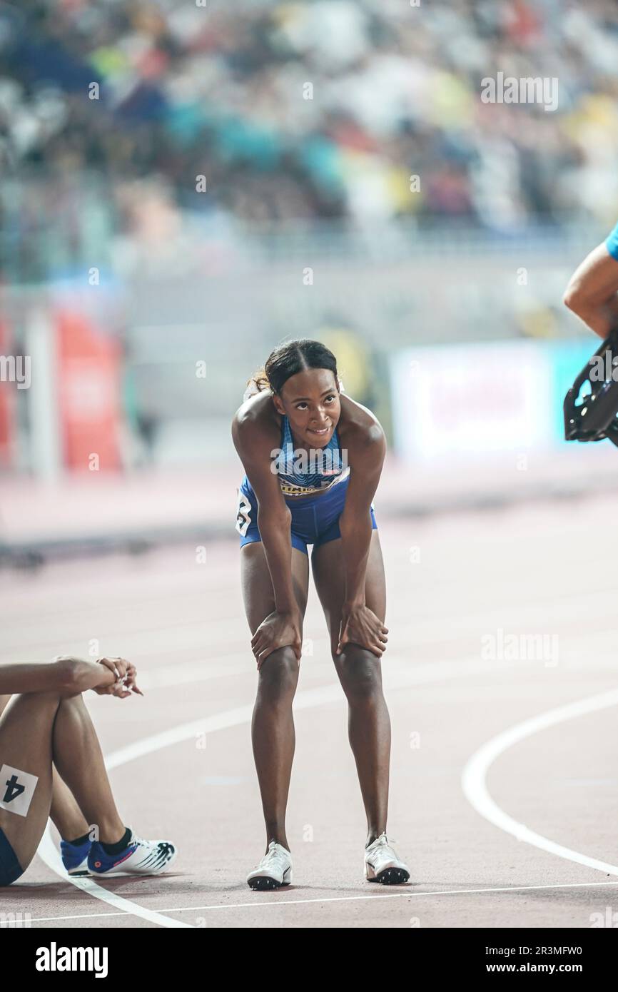 Dalilah MUHAMMAD running the 400m hurdles at the 2019 World Athletics ...