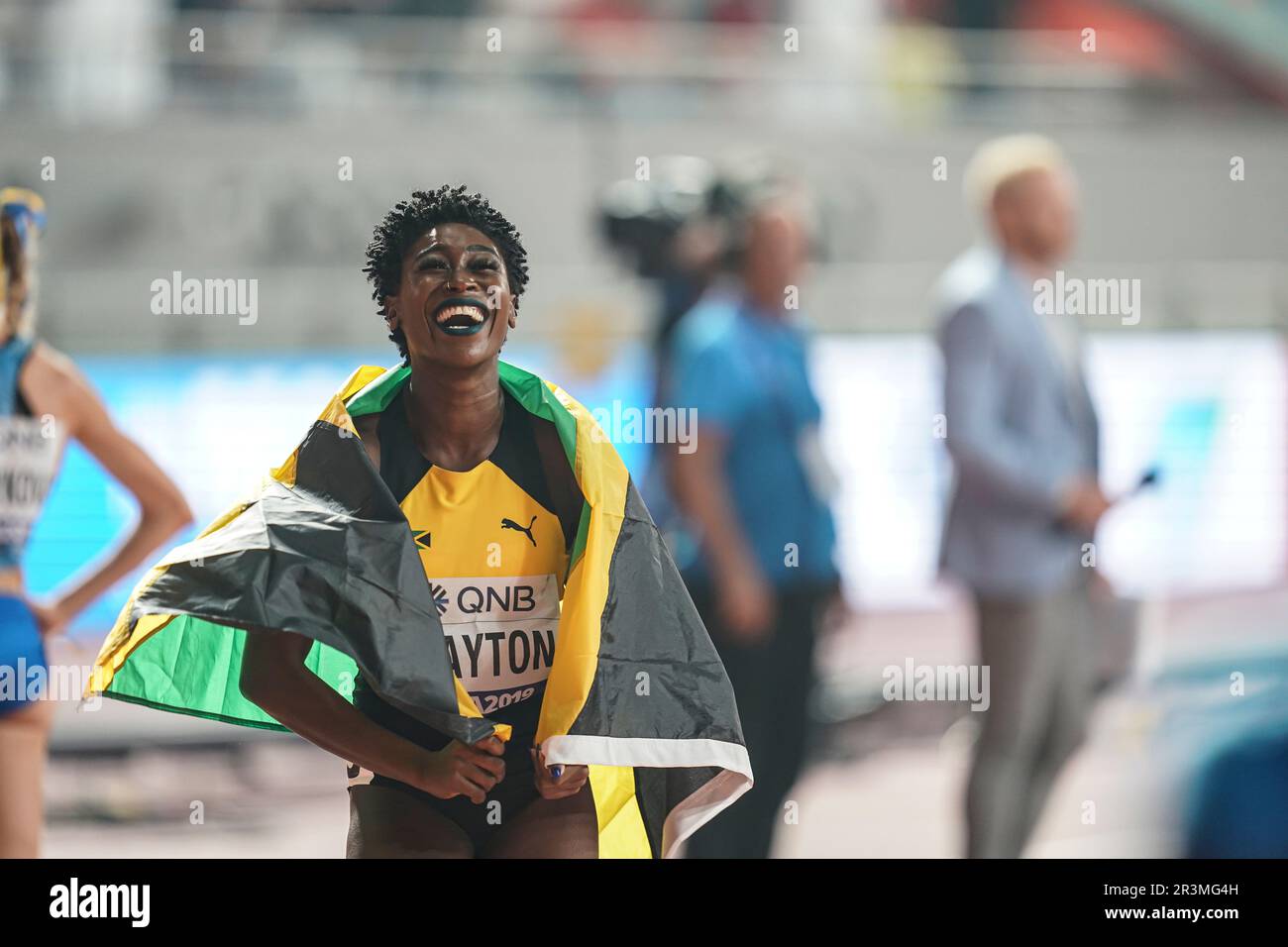 Rushell CLAYTON with his country's flag in the 400m hurdles at the 2019 ...