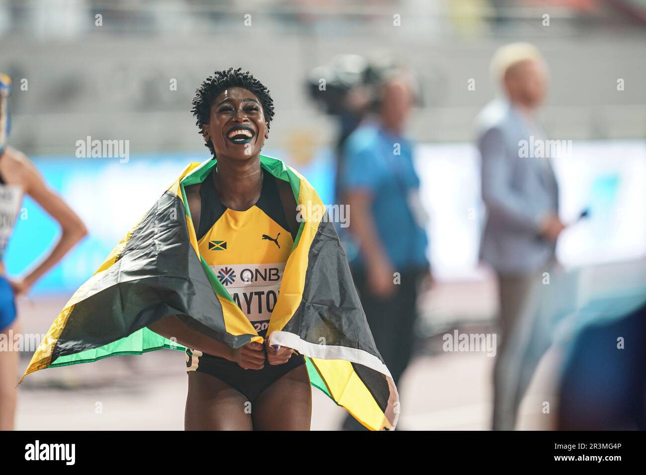 Rushell CLAYTON with his country's flag in the 400m hurdles at the 2019 ...