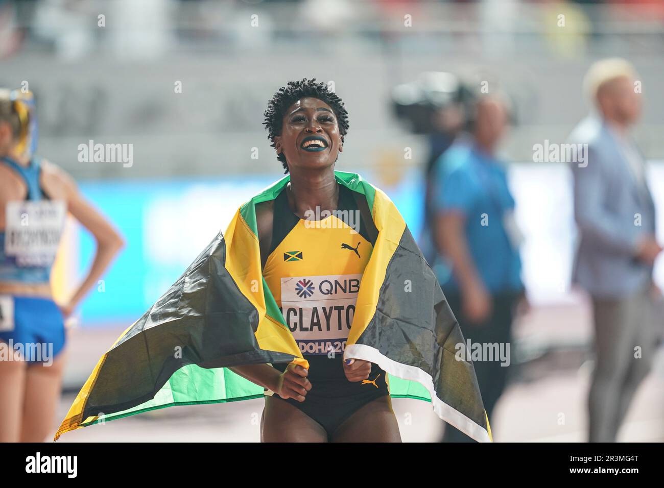 Rushell CLAYTON with his country's flag in the 400m hurdles at the 2019 ...