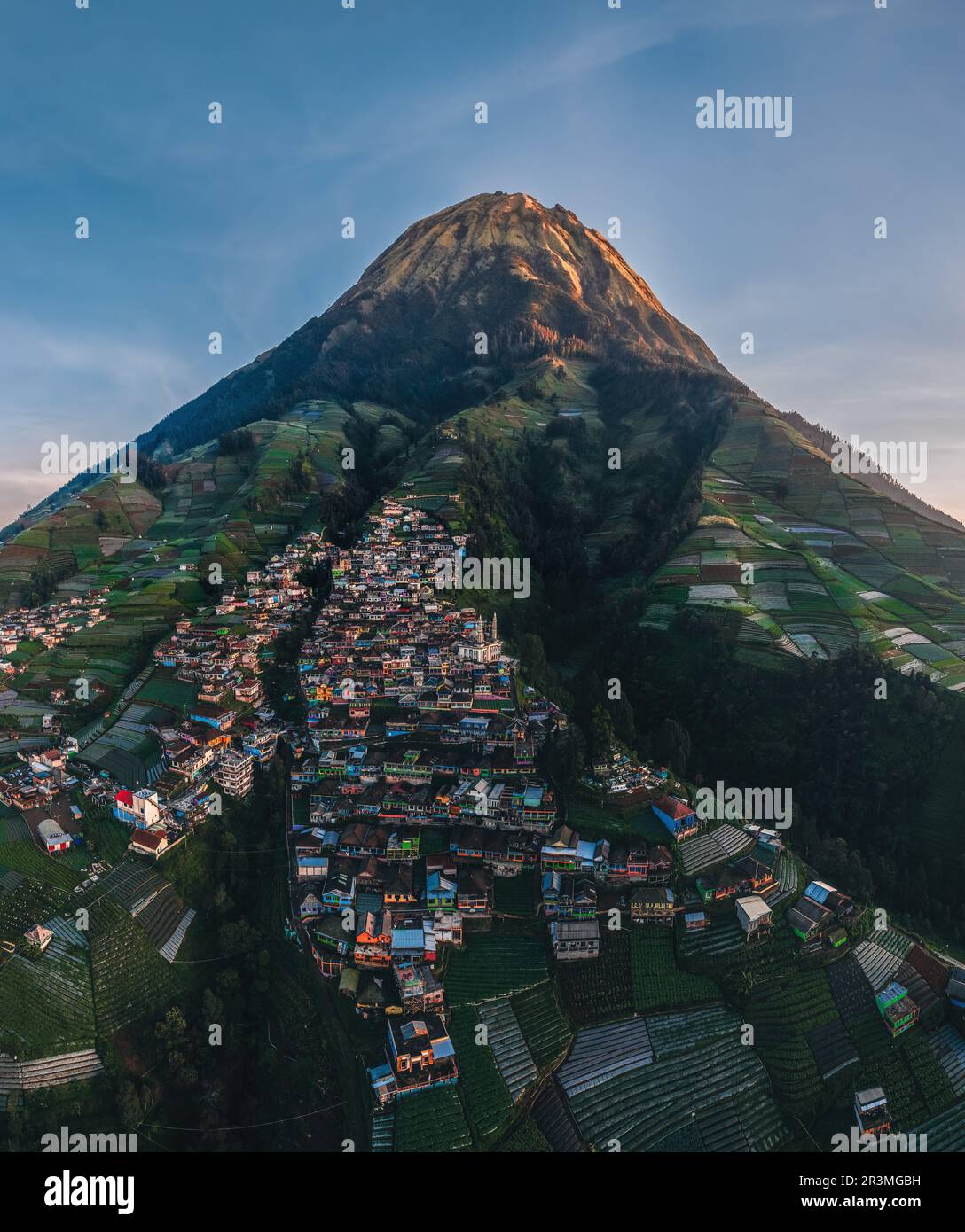 Aerial View The Beauty Of Building Houses In The Countryside Of The Mountainside In The Morning ...