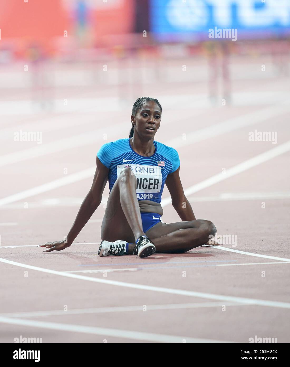 Ashley SPENCER running the 400m hurdles at the 2019 World Athletics ...