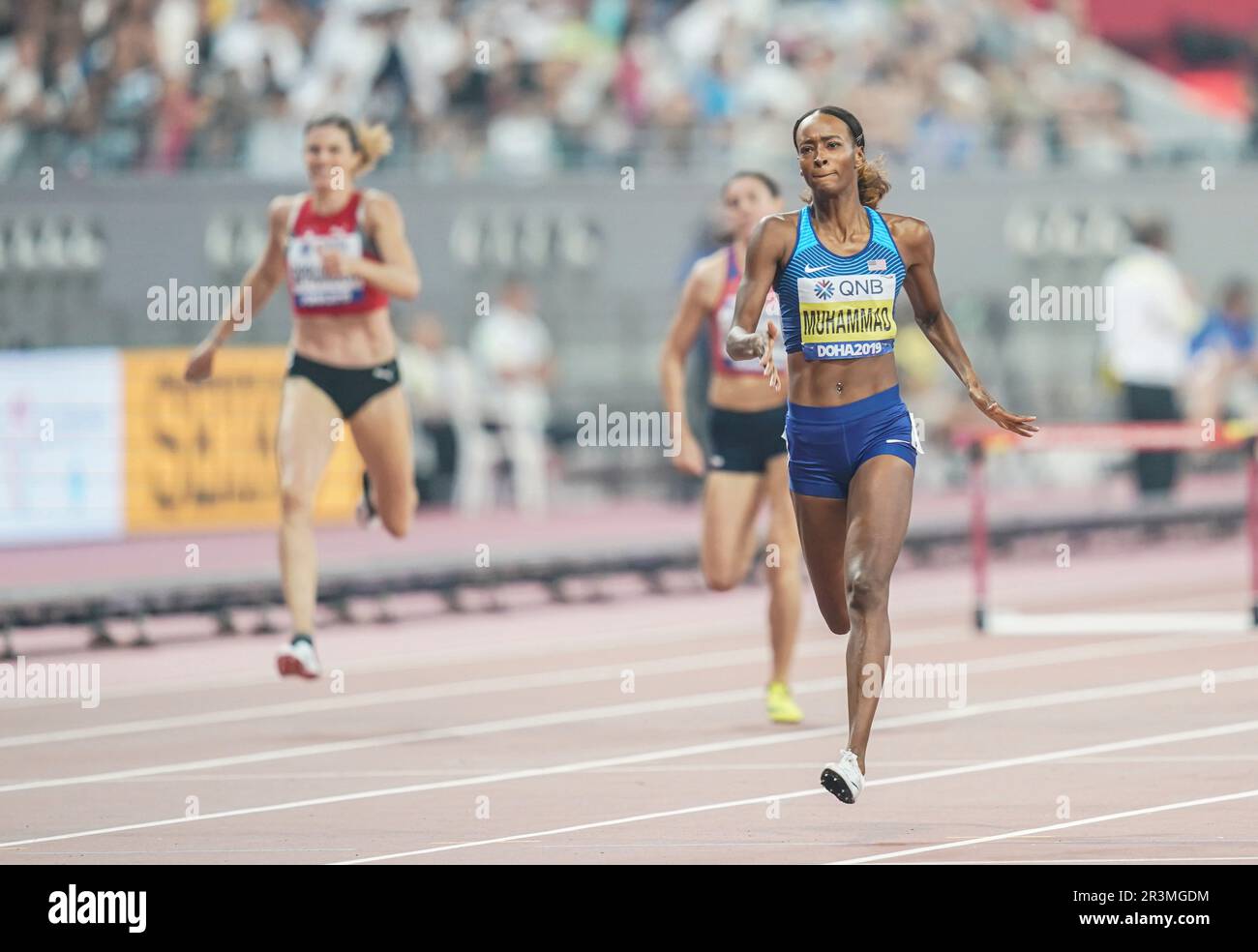 Dalilah MUHAMMAD running the 400m hurdles at the 2019 World Athletics ...