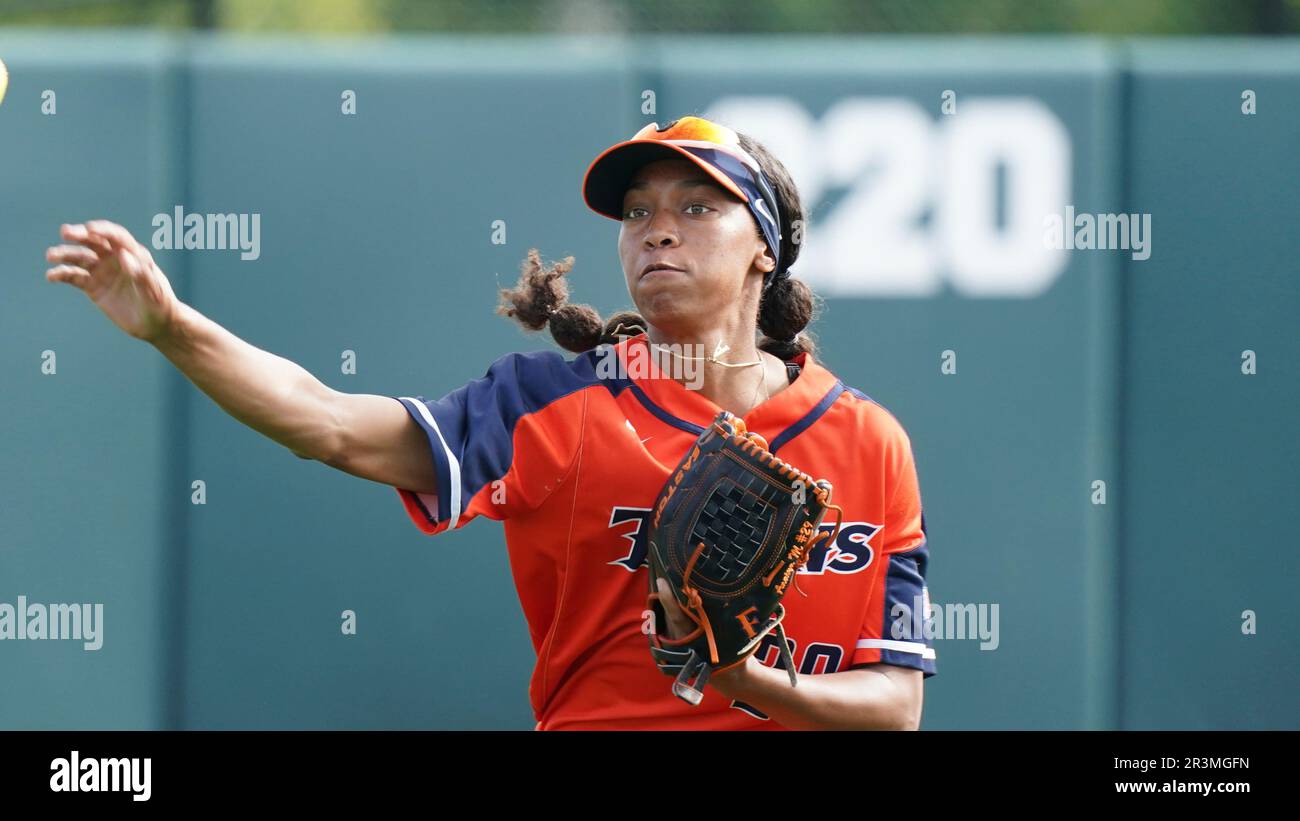 Cal St. Fullerton infielder Ashley Adams throws the ball before an NCAA ...