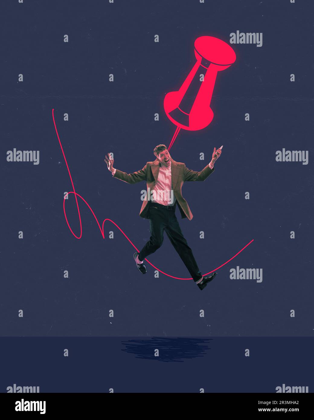 Contemporary art collage with office worker, man pinned on wall over ...