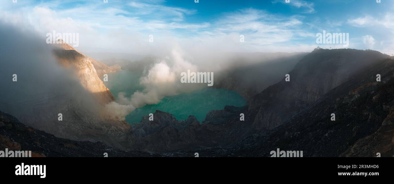 Sulfur miners inside crater of Ijen volcano, East Java, Indonesia Stock ...