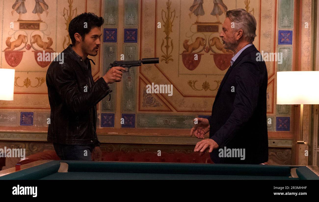 ASSASSIN CLUB, from left: Henry Golding, Sam Neill, 2023. © Paramount ...