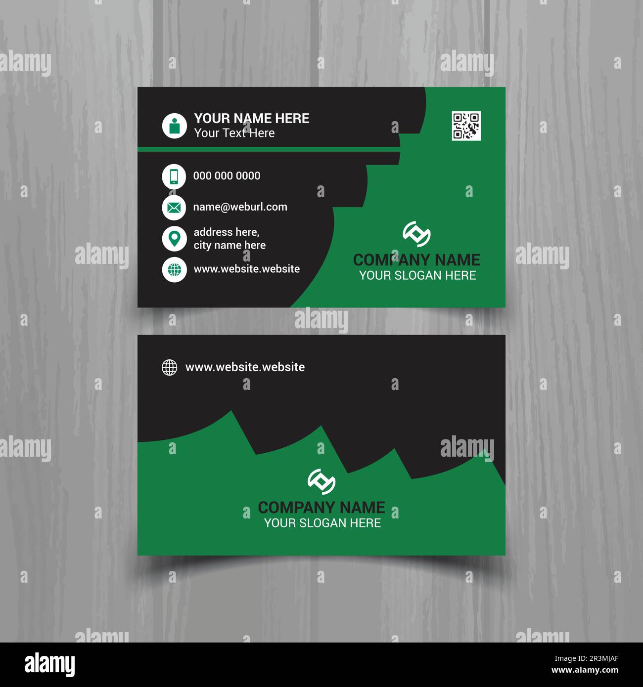 Horizontal Green and deep grey color business card vector template ...