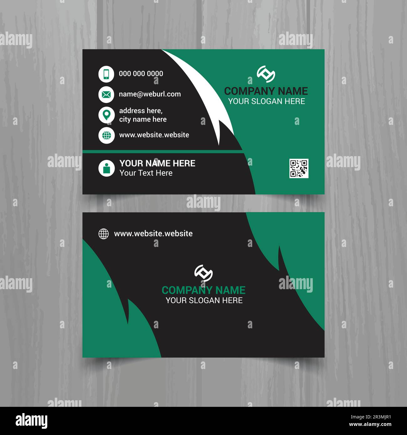 Horizontal Green and deep grey color business card vector template ...