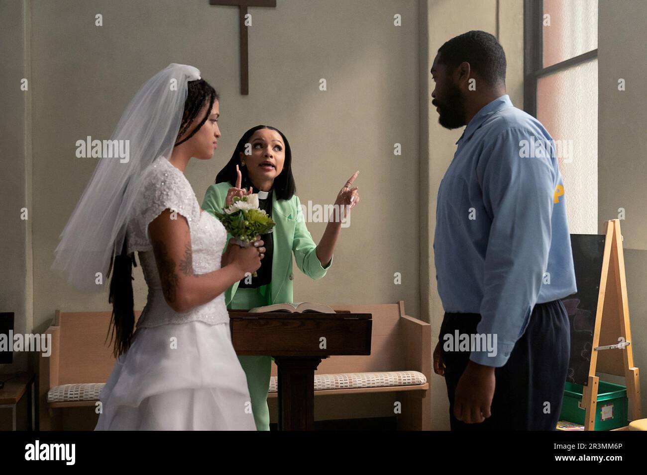BLINDSPOTTING, from left: Megan Mendoza, Jaylen Barron, Kyle Vonn Elzey ...