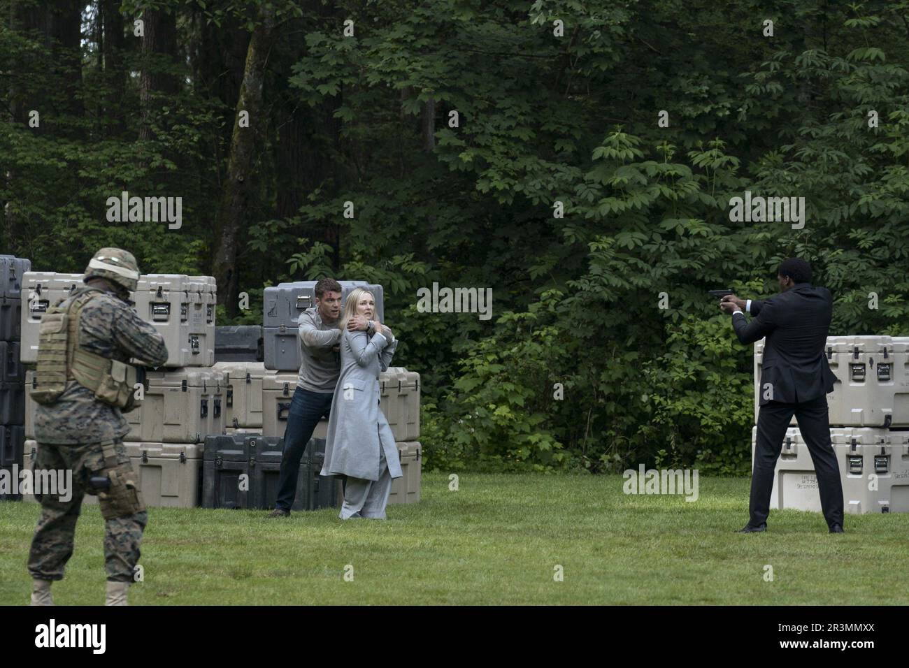 THE NIGHT AGENT, back, from left: Gabriel Basso, Kari Matchett ...