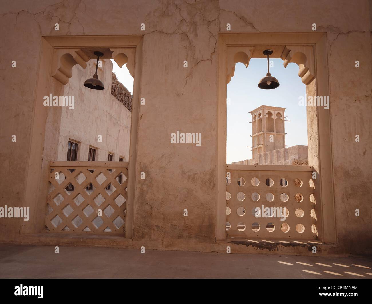 Al seef old historical district with traditional Arabic architecture. old buildings and ...