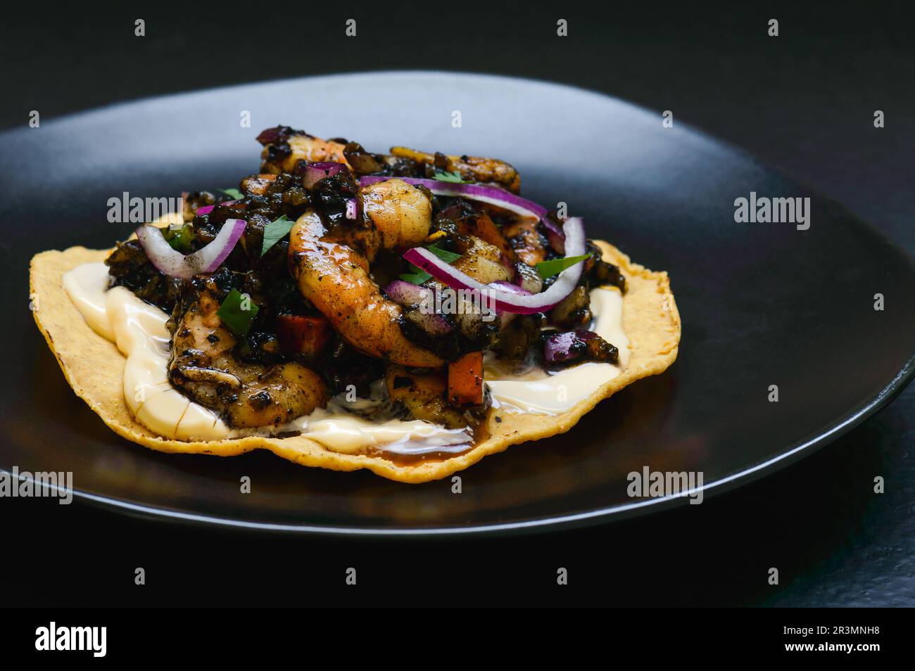 Black Shrimp Ceviche, Mexican Seafood Dish Made With Chili Ashes Stock ...