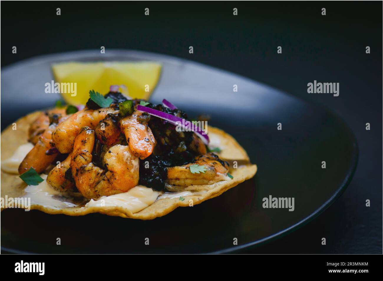 Black Shrimp Ceviche, Mexican Seafood Dish Made With Chili Ashes Stock ...