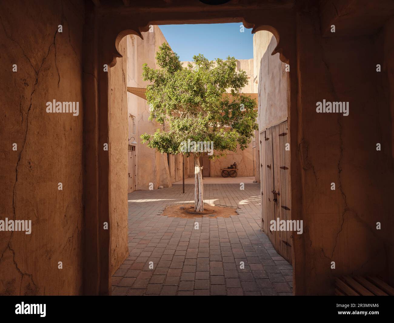 Al seef old historical district with traditional Arabic architecture. old buildings and ...