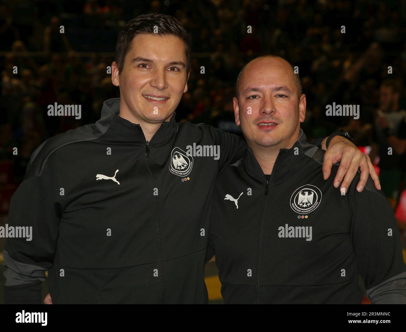 DHB referee Simon Reich and Hanspeter Brodbeck Liqui Moly HBL ...