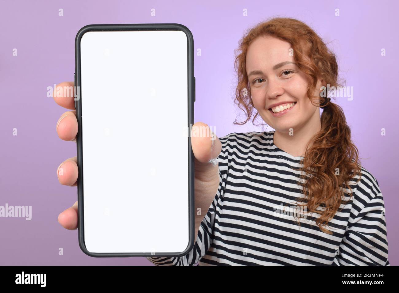 cute boy child showing smartphone with white blank screen Stock Photo ...