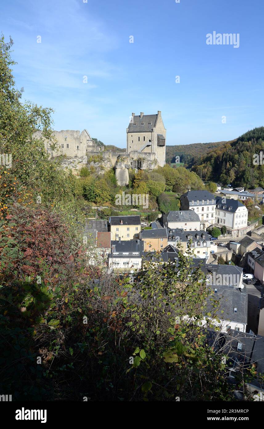 Rock in Luxembourg with Larochette Castle Stock Photo - Alamy