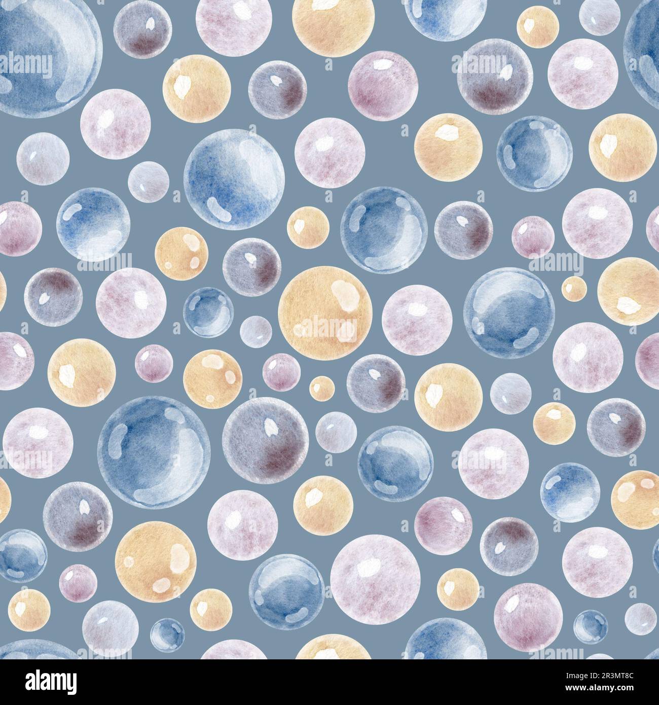 Watercolor Bubbles seamless Pattern. Hand drawn illustration of round ...