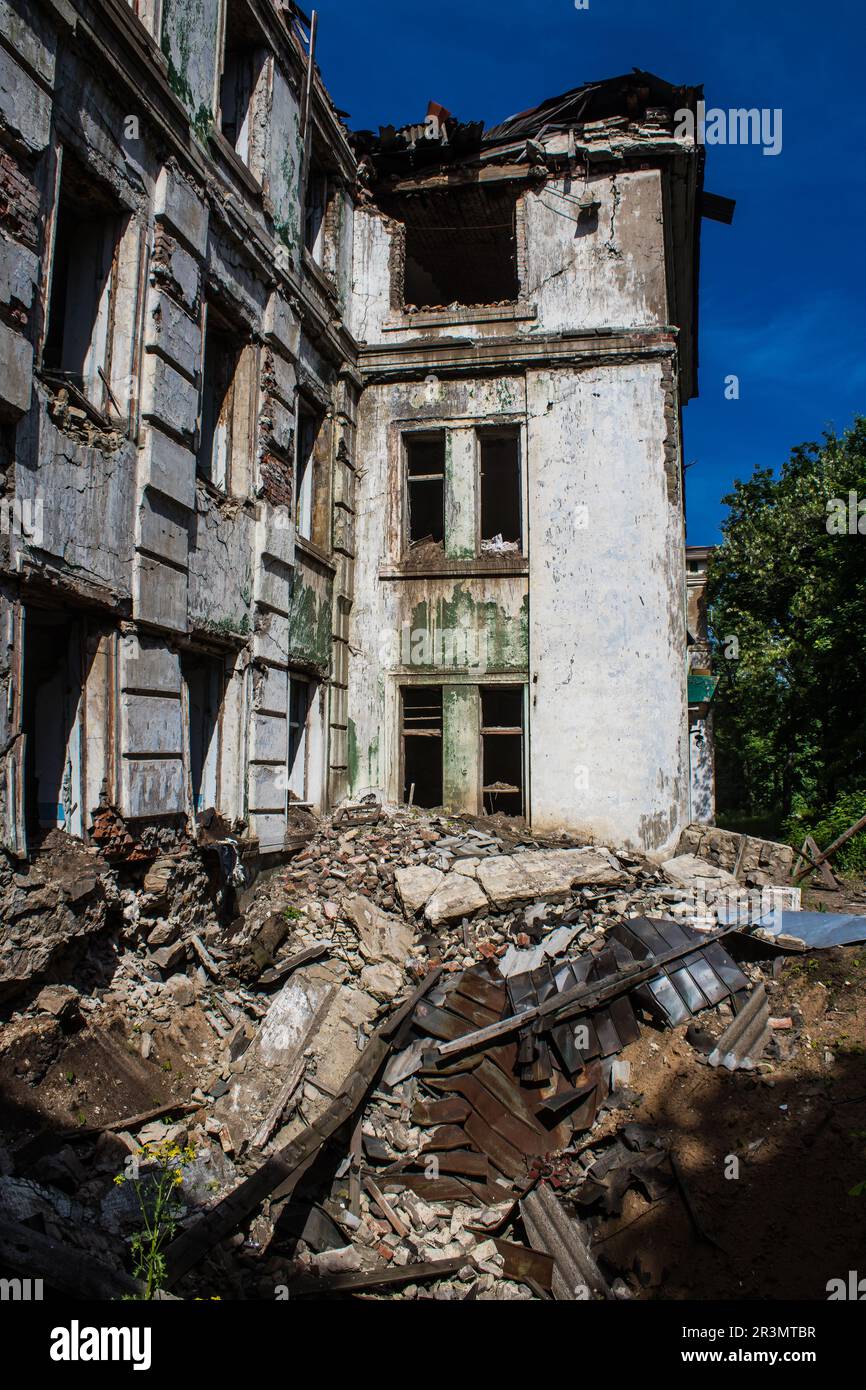 Damaged buildings located at the city of Kostiantynivka, Russian army ...