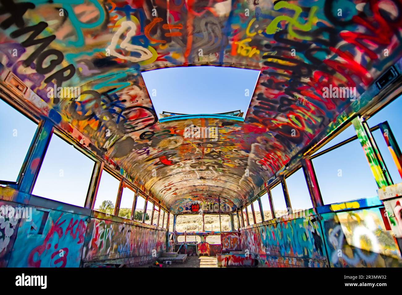 Colorful graffiti on school bus in palouse washington Stock Photo - Alamy