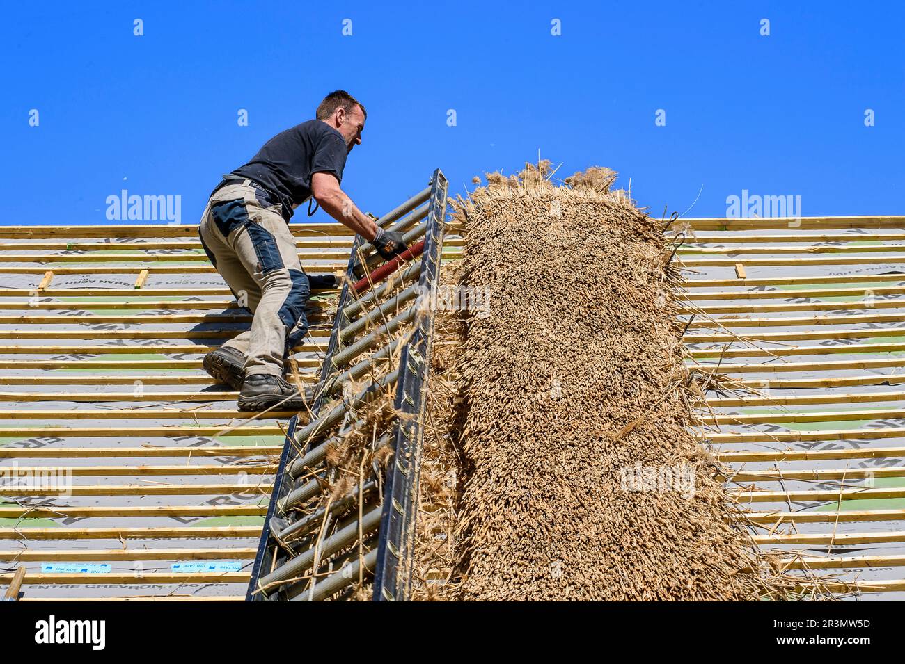 Tatched roof under construction - traditional way of work | Toiture en ...