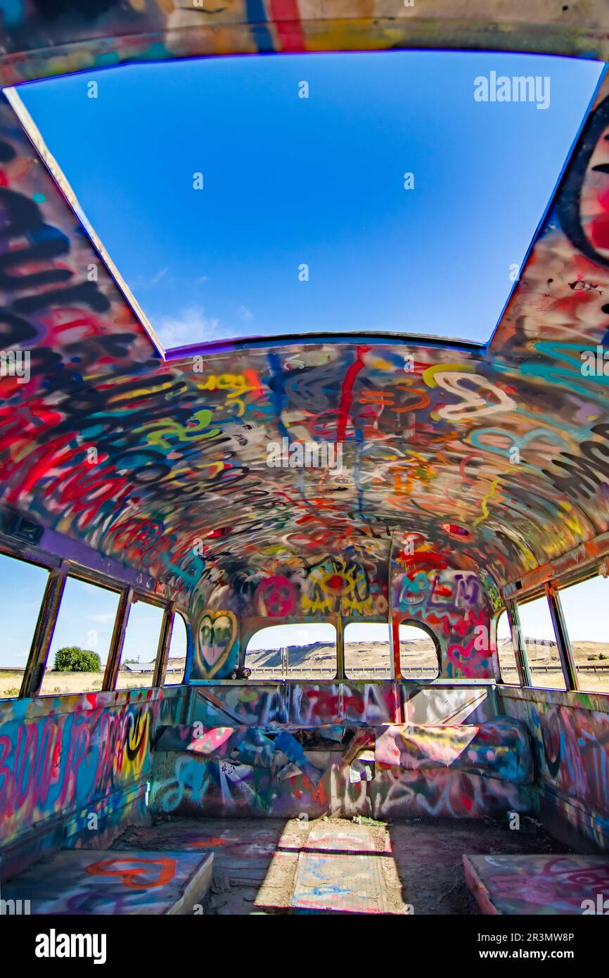 Colorful graffiti on school bus in palouse washington Stock Photo - Alamy