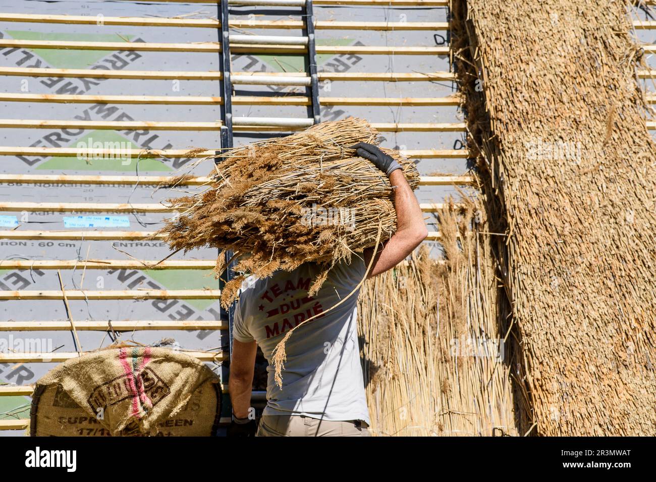 Tatched roof under construction - traditional way of work | Toiture en ...